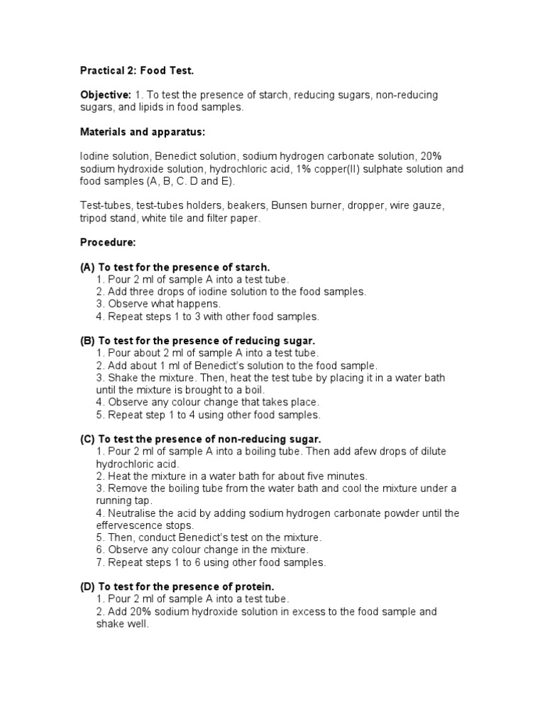 Practical 2 - Food Test | Vitamin C | Chemical Substances
