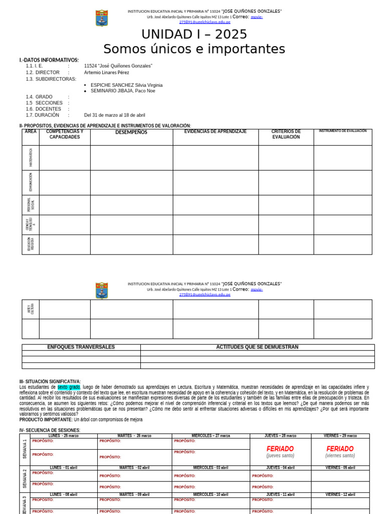 Formato Unidad I - Ie 11024 | PDF | Cognición | Aprendizaje