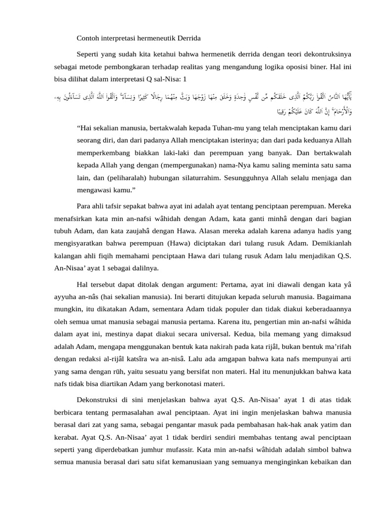Contoh Interpretasi Hermeneutik Derrida | PDF