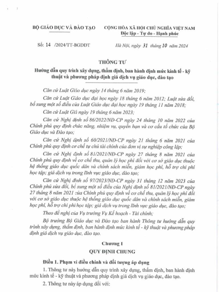 Thông Tư 14 Về Định Mức KTKT | PDF