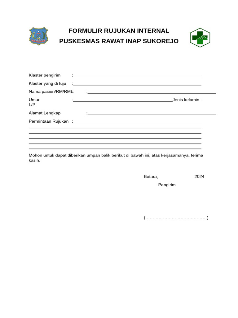 Formulir Rujukan Pasien Puskesmas | PDF