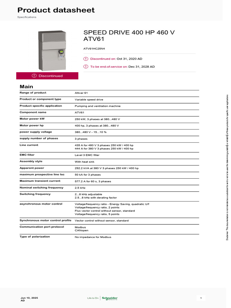 Schneider Electric Altivar-61 ATV61HC25N4 | PDF | Power Supply ...