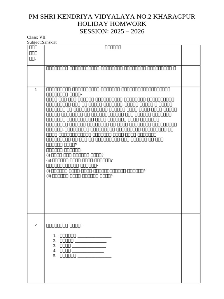 Holiday Homework Class Vii | PDF