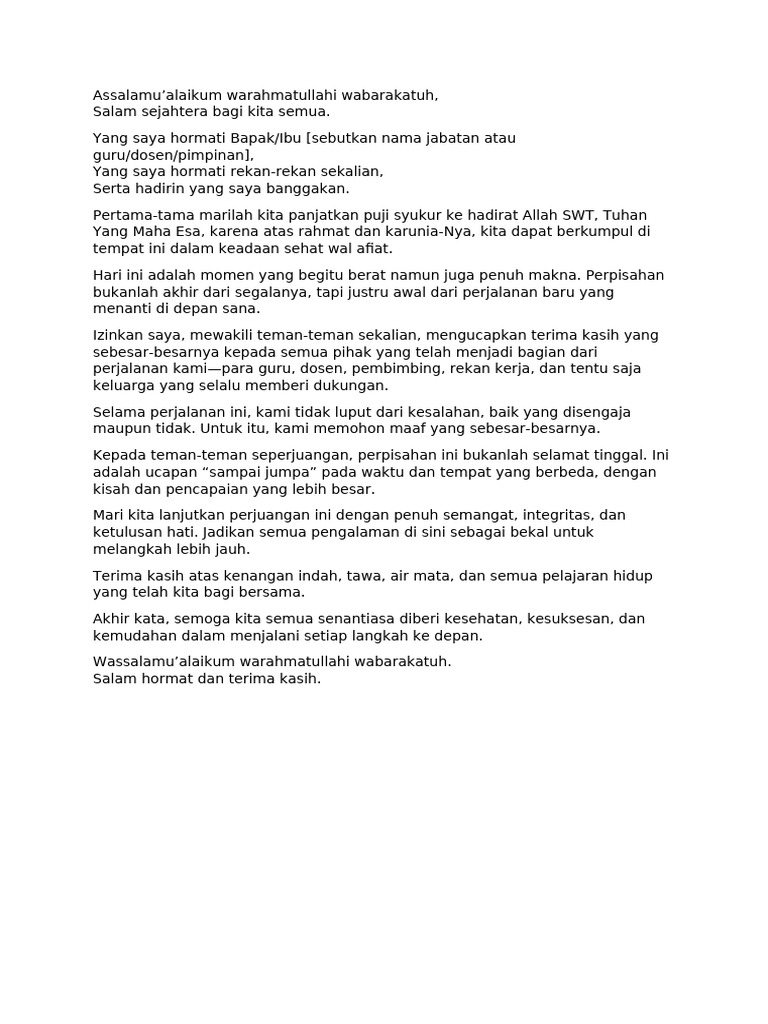 Ucapan Perpisahan Penuh Makna | PDF