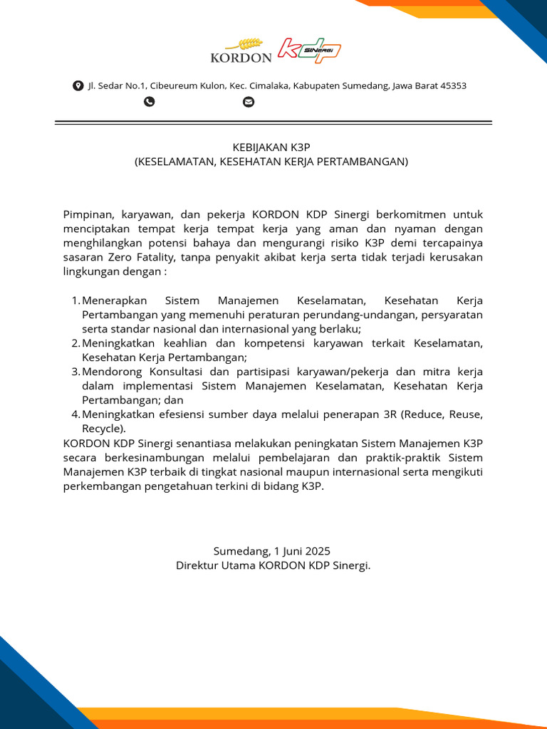 Kebijakan K3P di Kordon KDP Sinergi | PDF