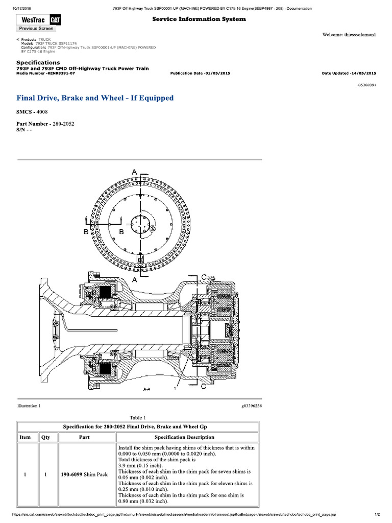 793F Off-Highway Truck - Brake & Wheel, Shims & Bolt Torques | PDF