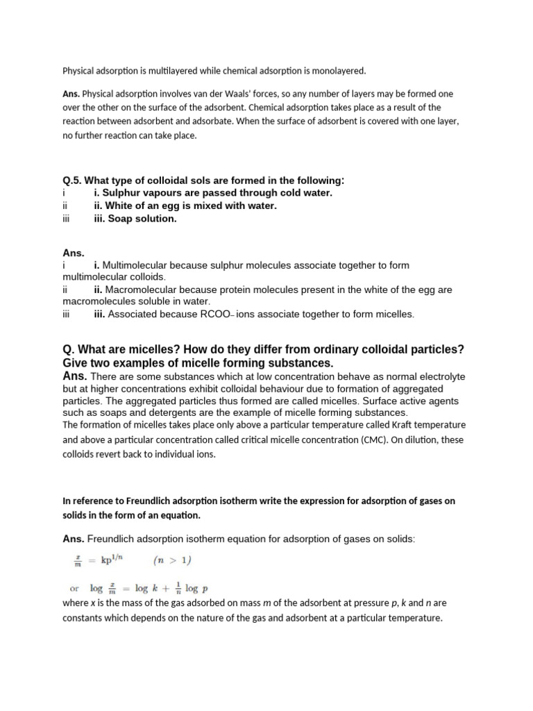 Assignment Surface Chemistry | PDF | Adsorption | Colloid