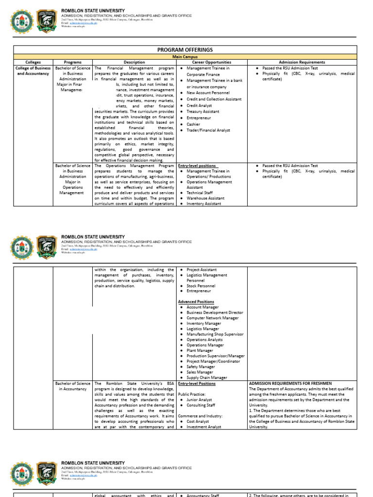 RSU Program Offerings | PDF | University And College Admission ...