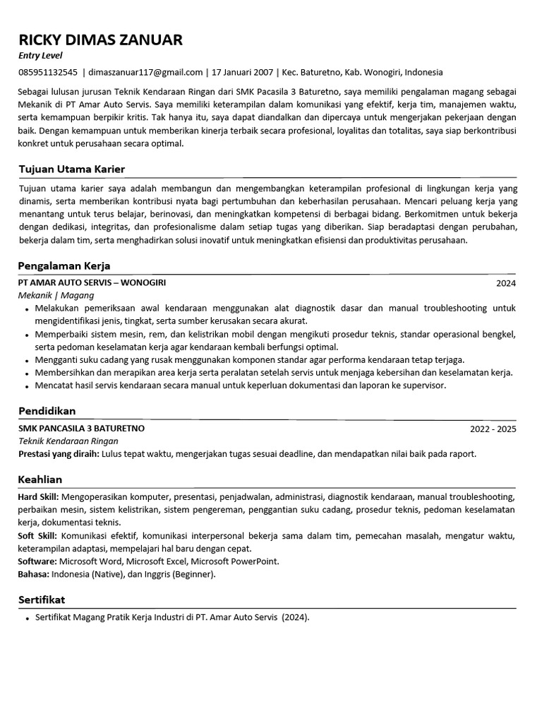 CV ATS Indo Ricky Dimas Zanuar PDF | PDF