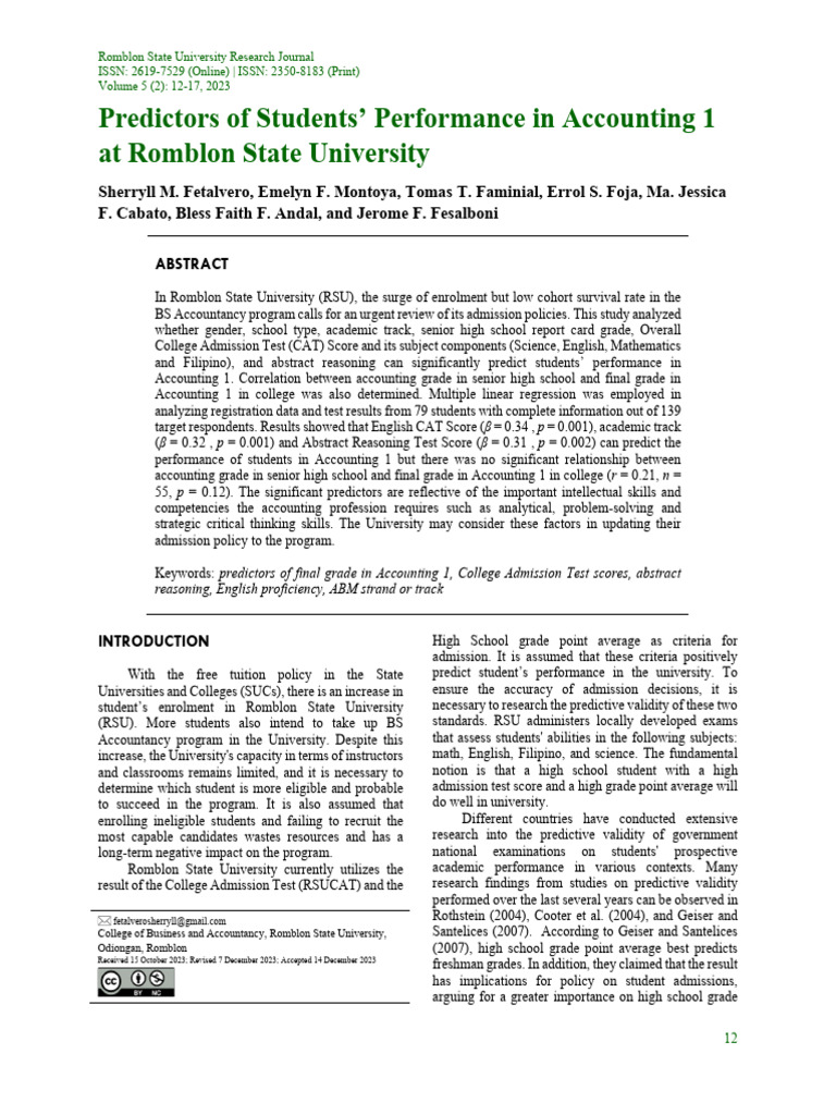 Predictors of Students Performance in Accounting | PDF | Linear ...