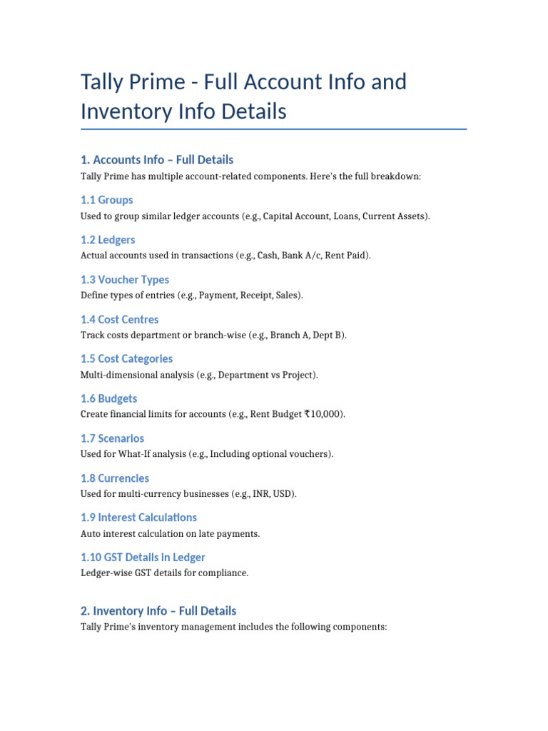 Tally Prime: Accounts and Inventory Overview | PDF