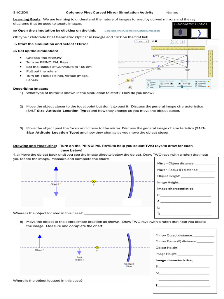 Curved Mirror Simulation Activity | PDF | Mirror | Optics