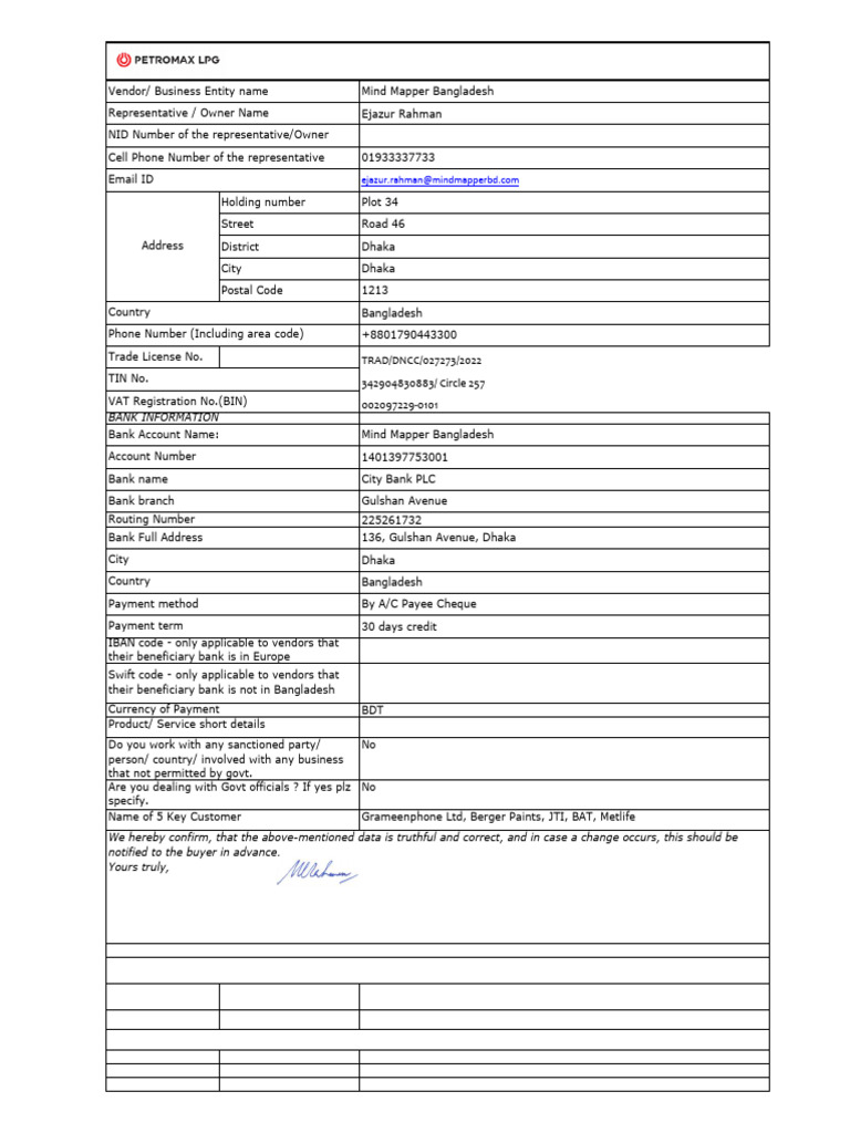 Update Vendor Enlistment Form | PDF | Payments | Cheque