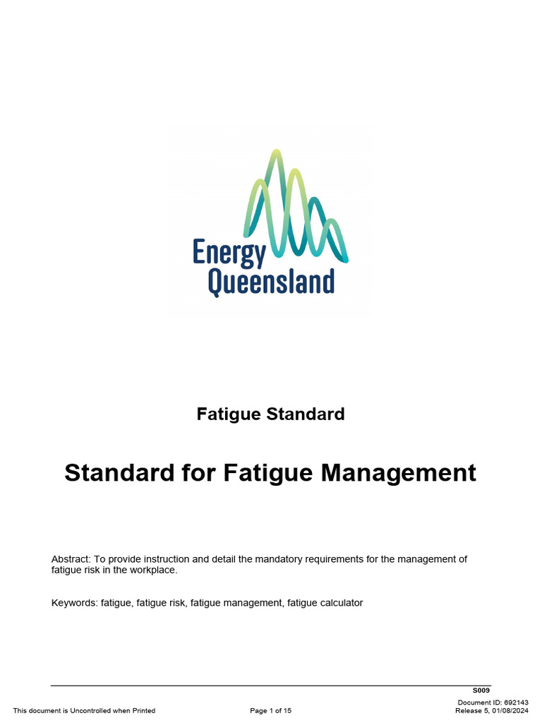 Nga Le Sharing Standard For Fatigue Management | PDF | Shift Work | Occupational Safety And Health
