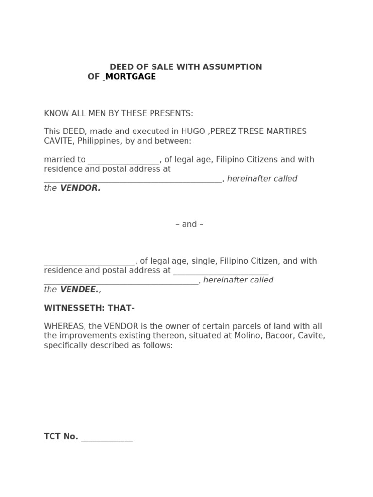Deed of Sale With Assumption of | PDF | Mortgage Law | Environmental Law