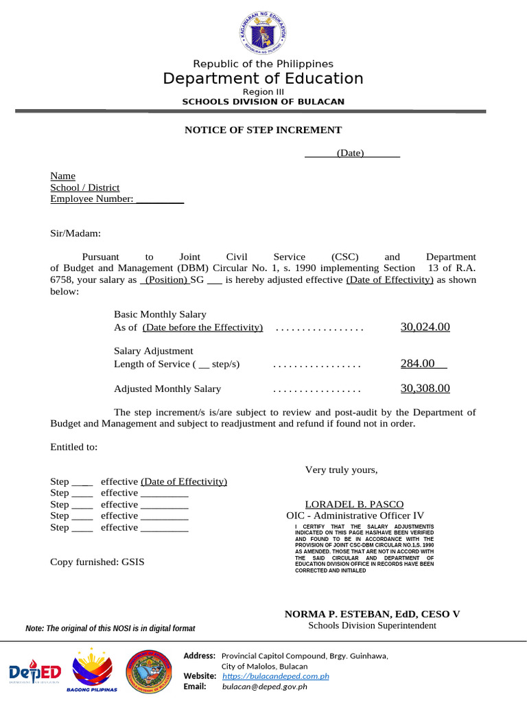 Notice of Step Increment Form | PDF | Government | Governance