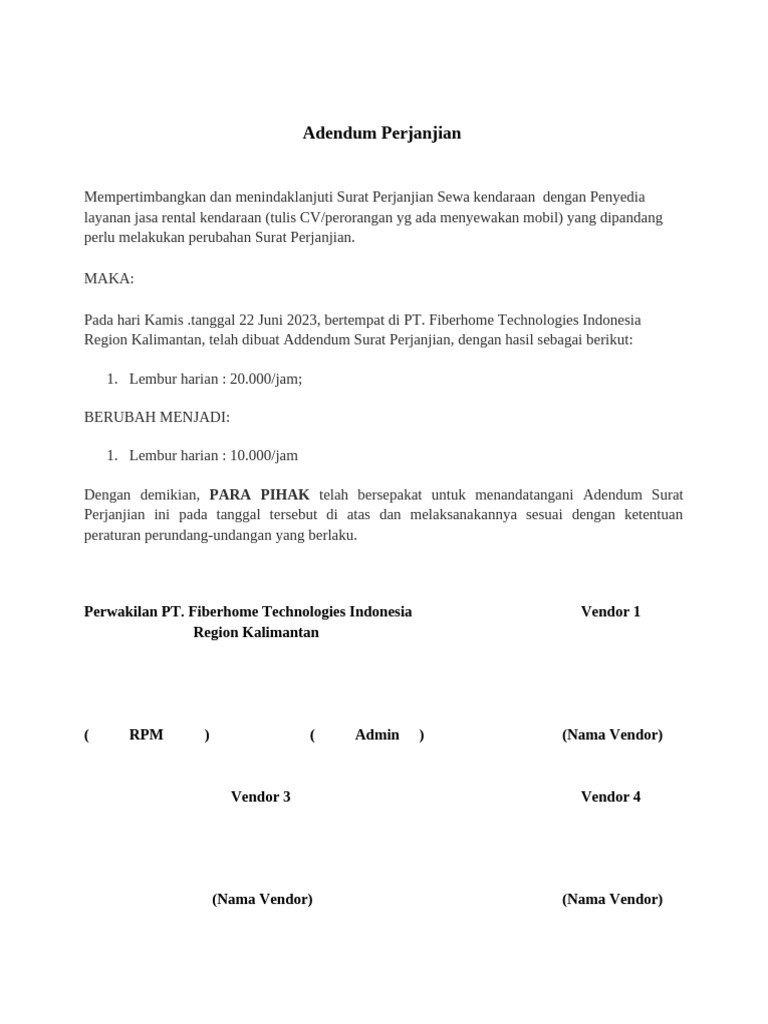 Adendum Perjanjian Draft | PDF