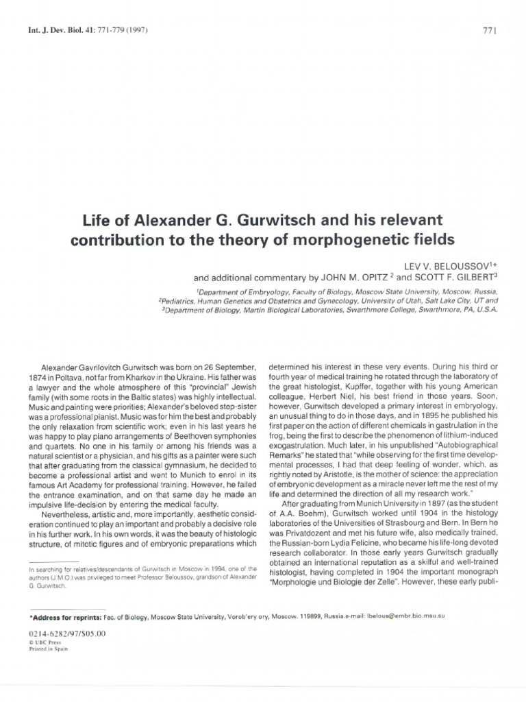 Gurwitsch Morphogenetic Field | PDF | Brain | Morphogenesis