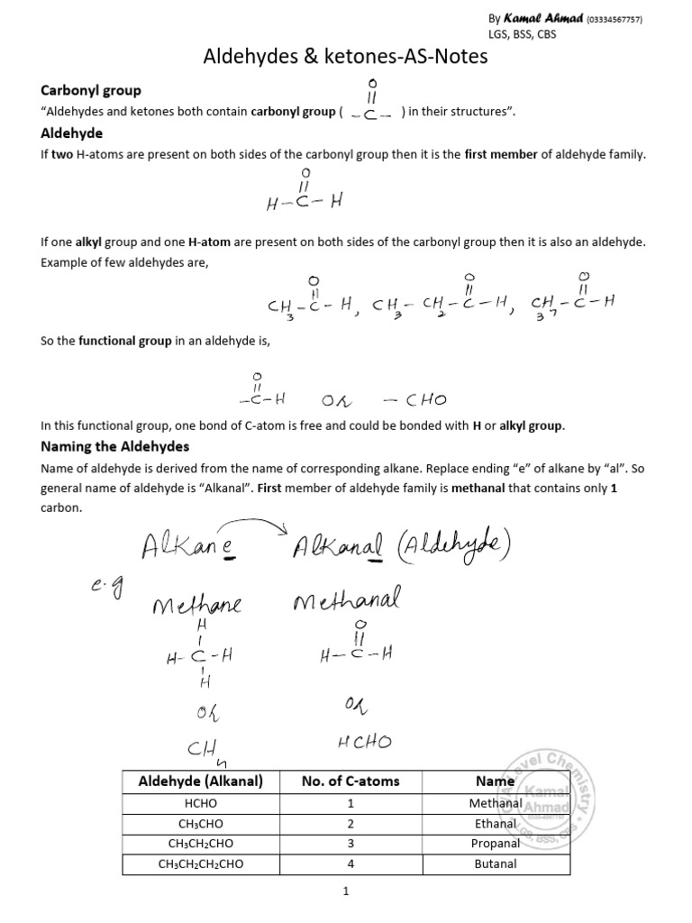 Aldehydes & Ketones As Notes | PDF | Aldehyde | Ketone