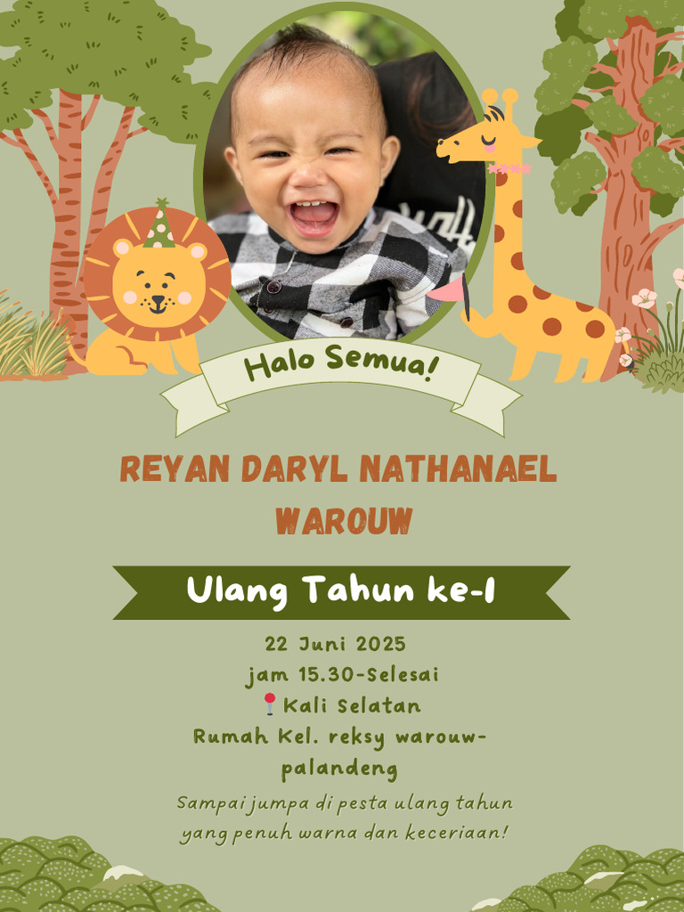 Hijau Kuning Undangan Ulang Tahun Ilustrasi Singa Dan Jerapah - 20250611 - 201749 - 0000 | PDF