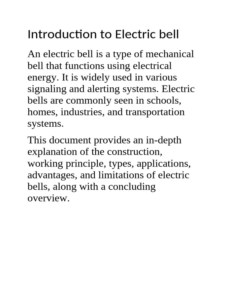 Overview of Electric Bell Mechanism | PDF | Electromagnetism ...