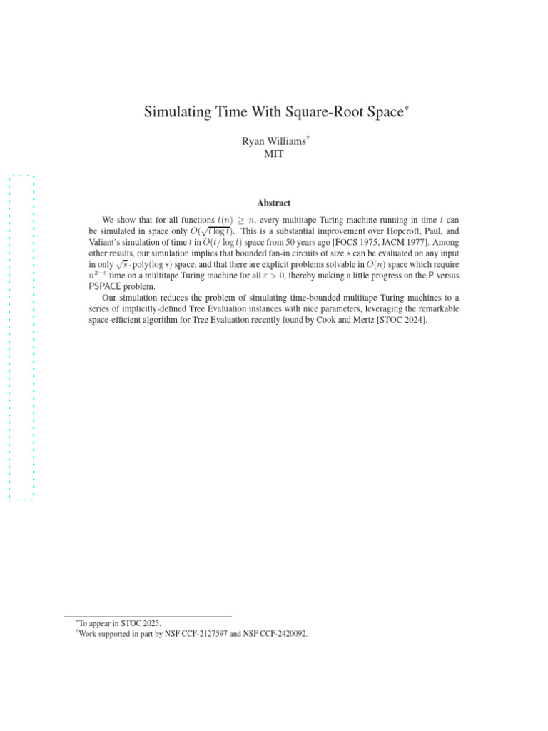 Simulating Time With Square-Root Space | PDF | Computational Complexity ...