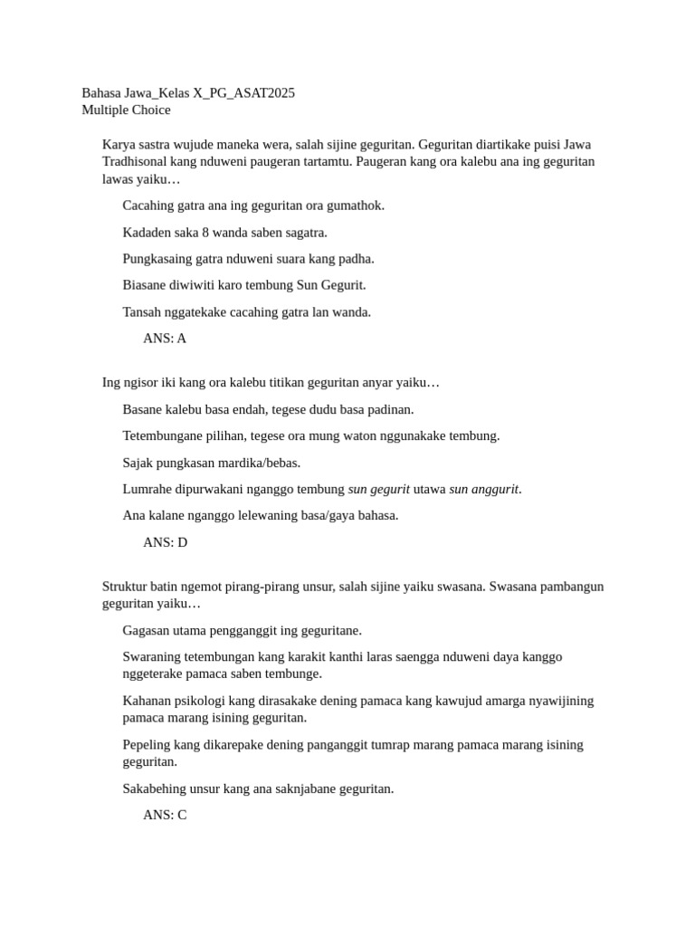 Pilgan Asat Jawa X 1-11-2025 | PDF