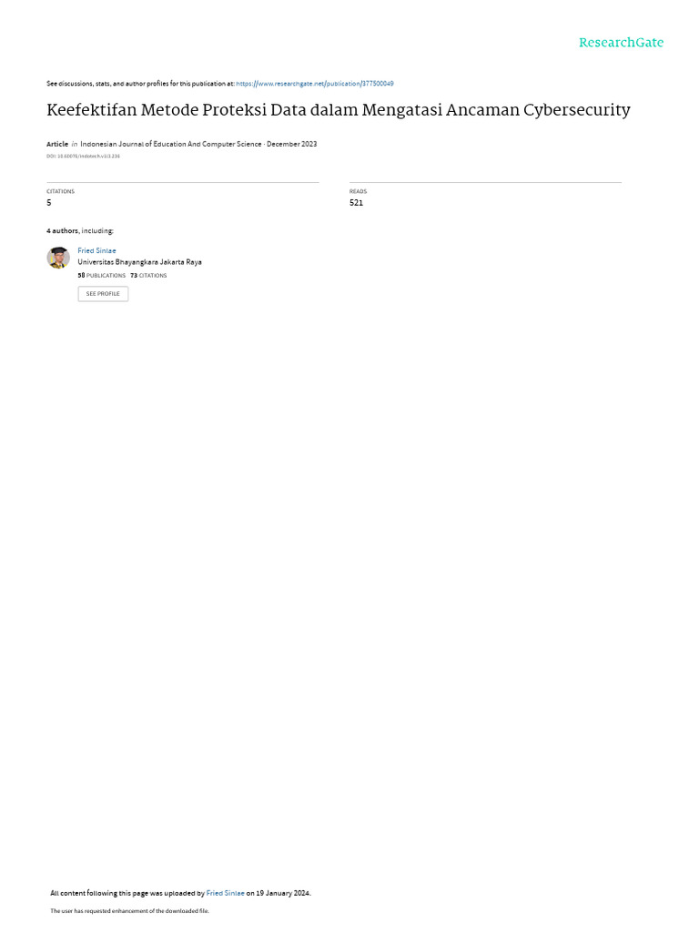 Keefektifan Metode Proteksi Data Dalam Mengatasi Ancaman Cybersecurity | PDF