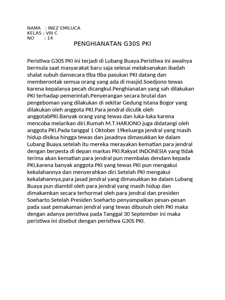 Laporan Penghianatan g30s Pki | PDF
