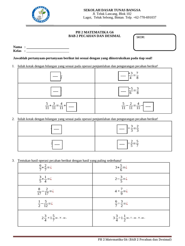 PH 2 BAB 2 G6 (Operasi Hitung Pecahan Dan Desimal) | PDF