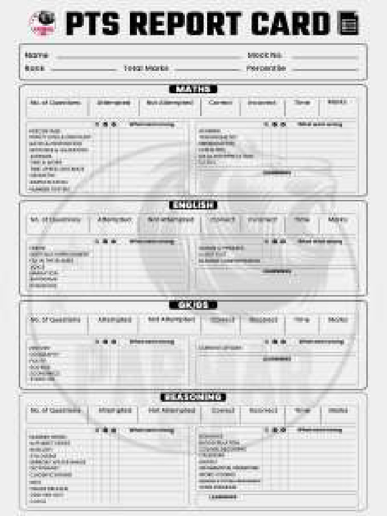 Pts Report Card (Front) | PDF