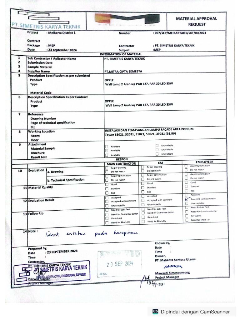 Aproval Material Yg Sudah Approve | PDF