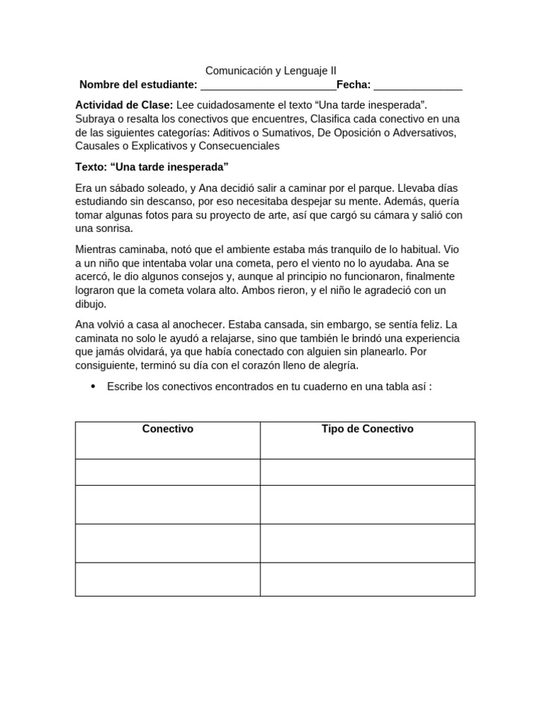 Comunicación y Lenguaje II Hoja de Trabajo | PDF