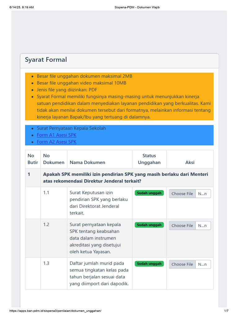 2025 Sispena-PDM - Dokumen Wajib | PDF