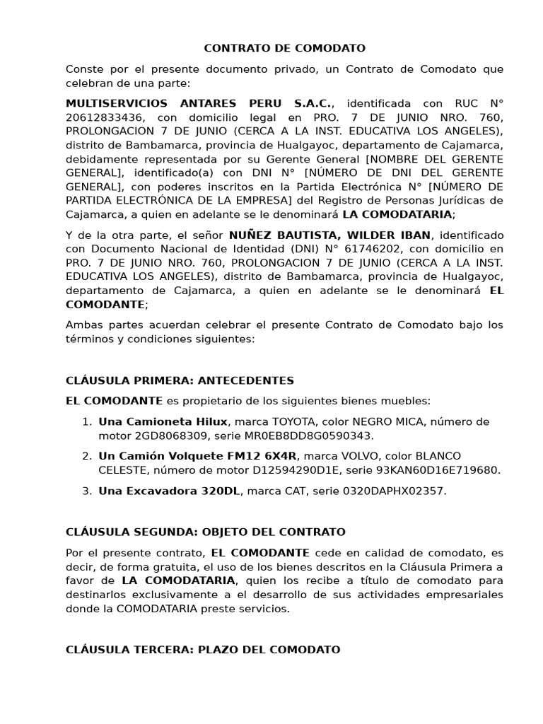 Contrato de Comodato | PDF