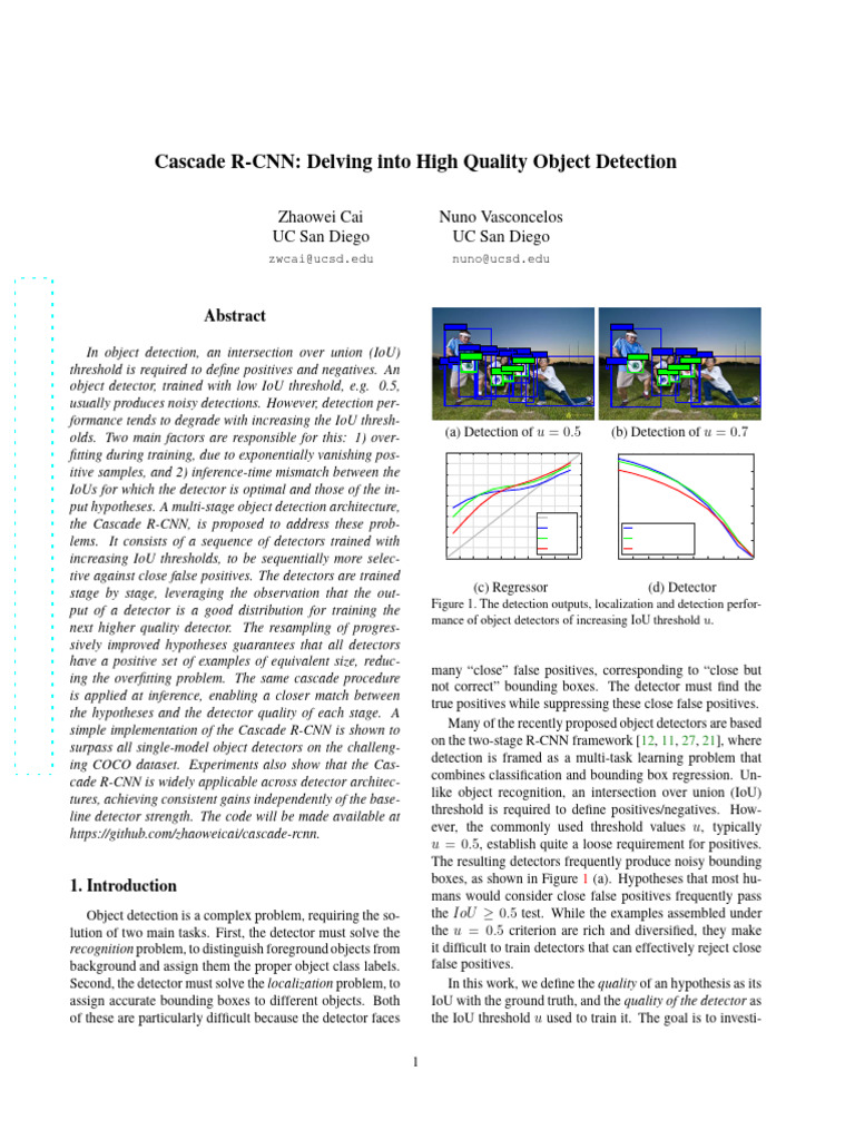 Cascade R-CNN Delving Into High Quality Object Detection | PDF | Type I ...