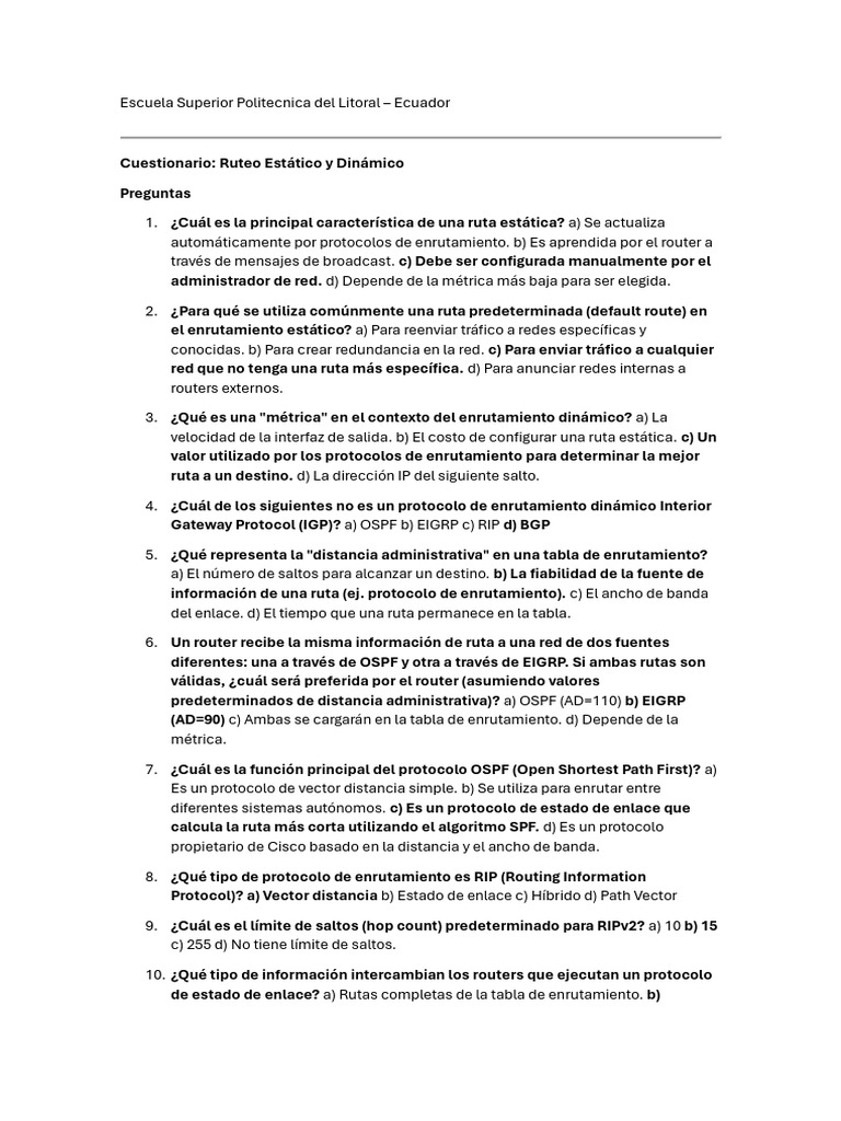 Características del Ruteo Estático | PDF | Enrutador (Computación ...