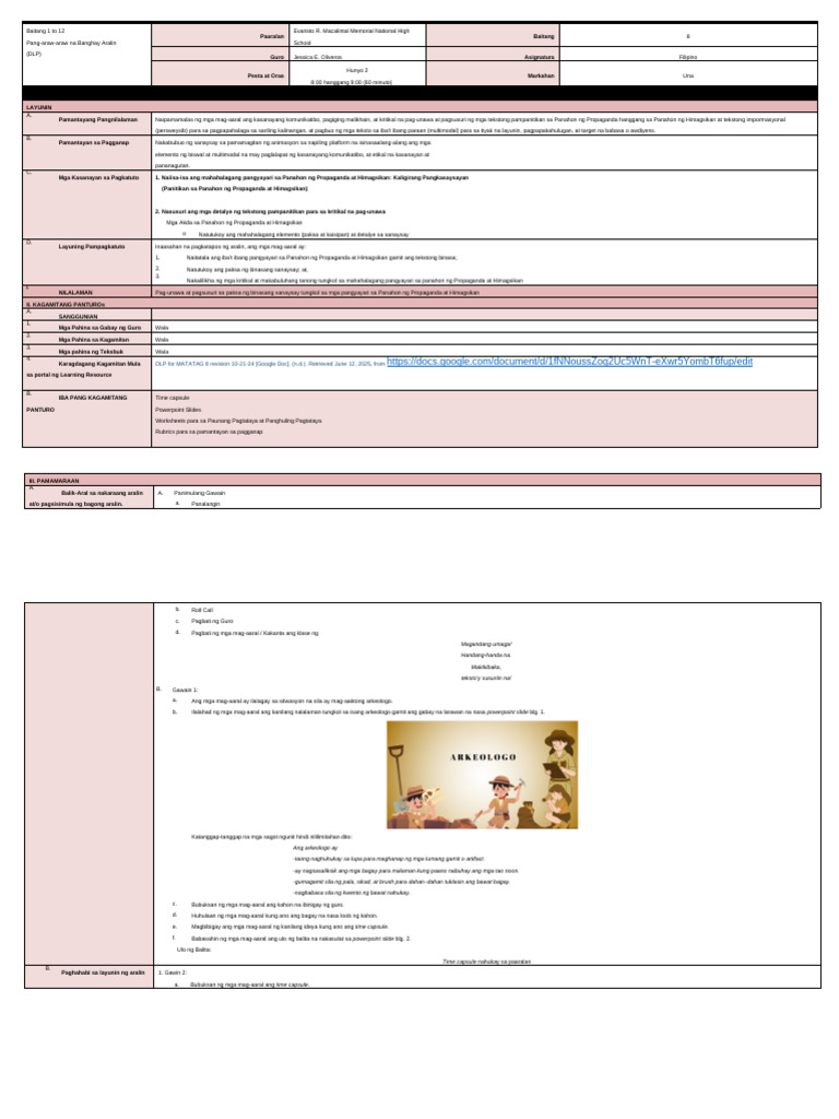 DLP For MATATAG 8 Revision 10-21-24 | PDF