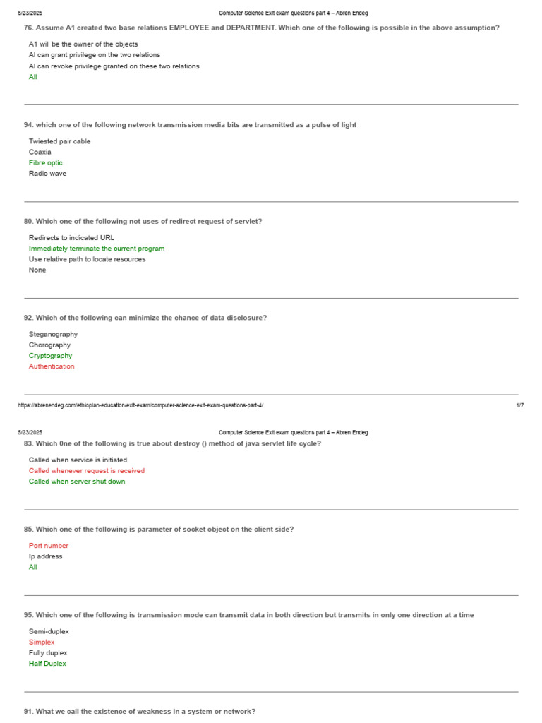 Computer Science Exit Exam Questions Part 4 | PDF | Internet Protocol ...