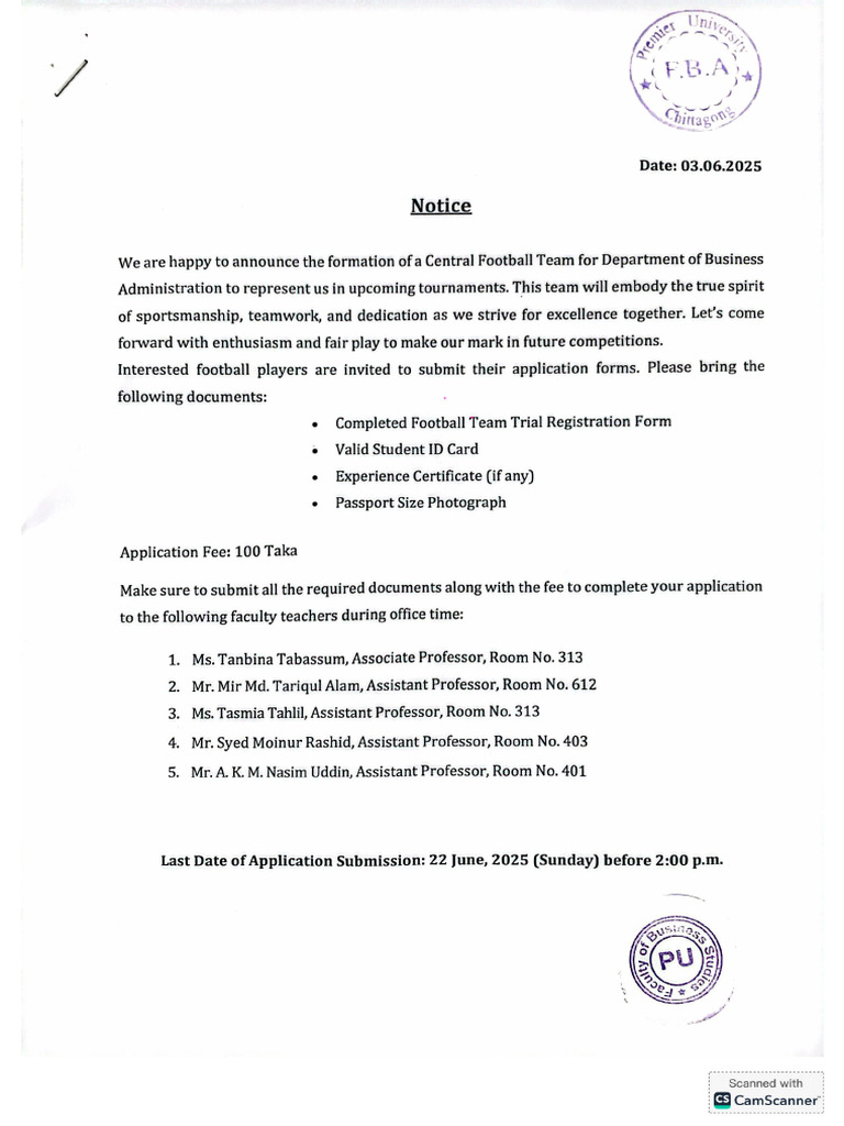 Notice and Form For Football Trial | PDF