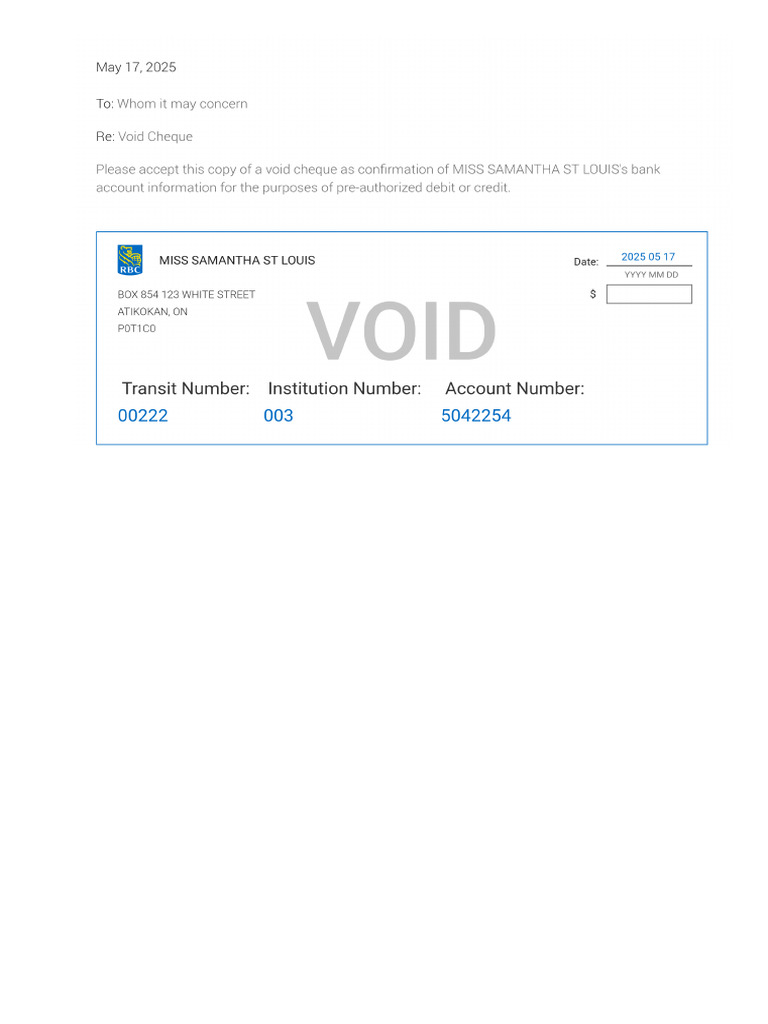 View and Print Void Cheque - RBC Online Banking | PDF