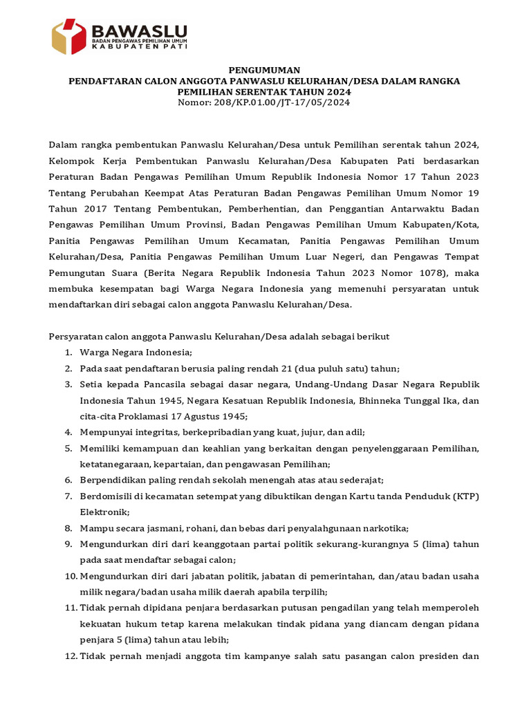 Pengumuman Pendaftaran PKD | PDF