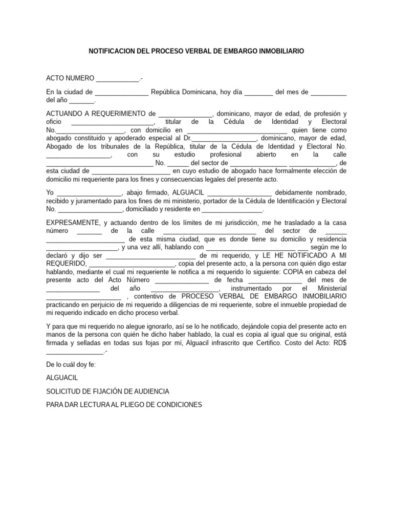 NOTIFICACION DEL PROCESO VERBAL DE EMBARGO INMOBILIARIO | PDF | Gobierno