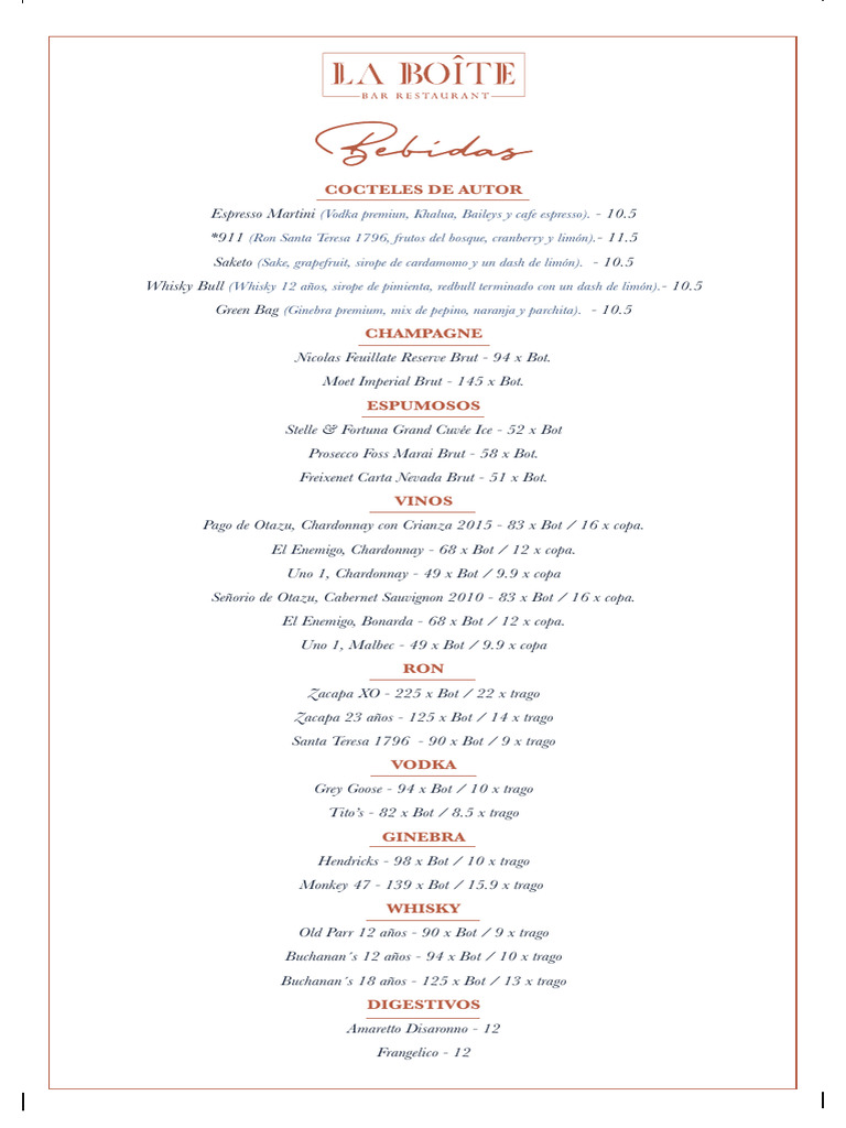 MEnu Licores | PDF