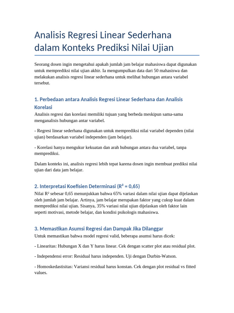 Uji Regresi Jam Belajar Vs Nilai Ujian | PDF