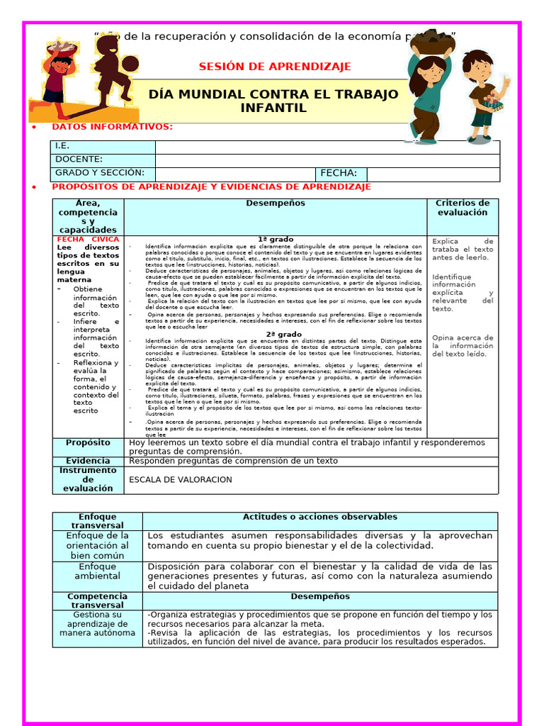 Fecha Civica Sesion Dia Mundial Contra El Trabajo Infantil | PDF ...