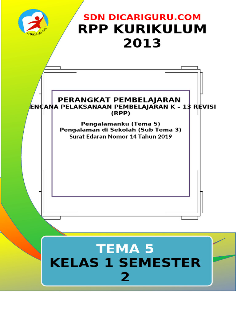 Rpp 1 Lembar Kelas 1 Tema 5 Sub Tema 3 Revisi Pdf