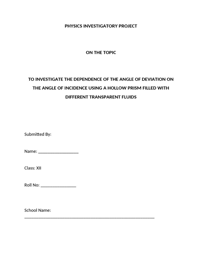 Physics Investigatory Project | PDF | Refractive Index | Refraction