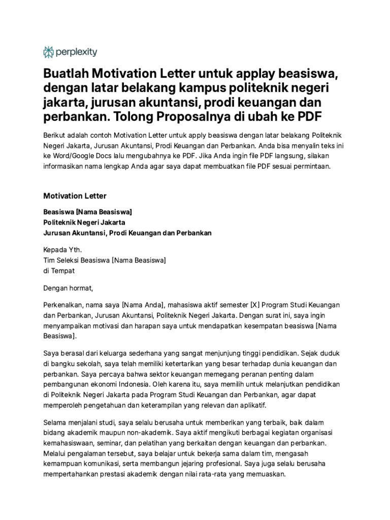 Contoh Motivation Letter Beasiswa | PDF