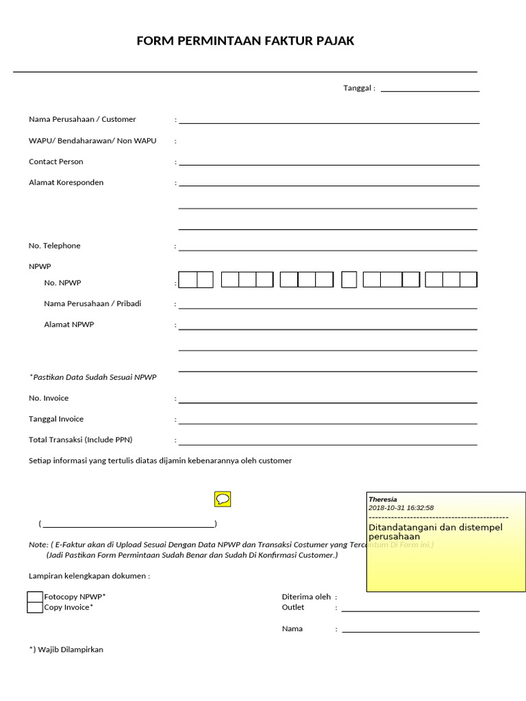 Form Permintaan Faktur Pajak | PDF